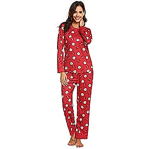 Ekouaer Christmas Pajamas Set Womens Long Sleeve Pj 2 Piece Soft Loungewear Nightwear Set Red Santa Claus XL