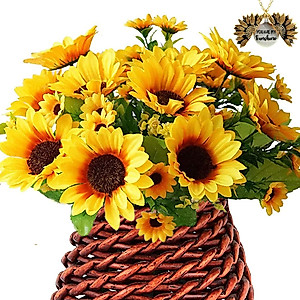 4 Bouquets of Artificial Sunflowers, Each Bunch of 4 Large Sunflowers Artificial Flowers Plus 9 Small Fake Flowers, Silk Fake Sunflowers for Home, Office, Garden Decor, DIY Flower Arrangement