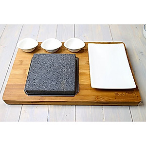 Black Rock Grill Steak On The Stone Set, Hot Rock Grill Table Top Lava Cooking Stone (One Gift Set)