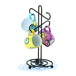 Spectrum Diversified Traditional Kitchen Countertop Mug Tree, Mug & Teacup Rack Bar & Kitchen, Coffee Corner Cup Storage, 6, Black