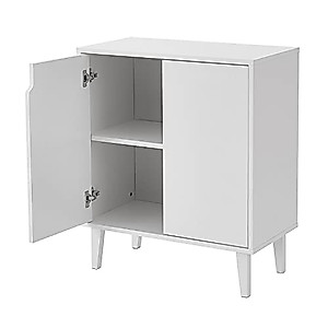 White Coffee Bar Cabinet, Farmhouse White Accent Sideboard Buffet Storage Cabinet for Kitchen, Dining Room, Living Room, Hallway