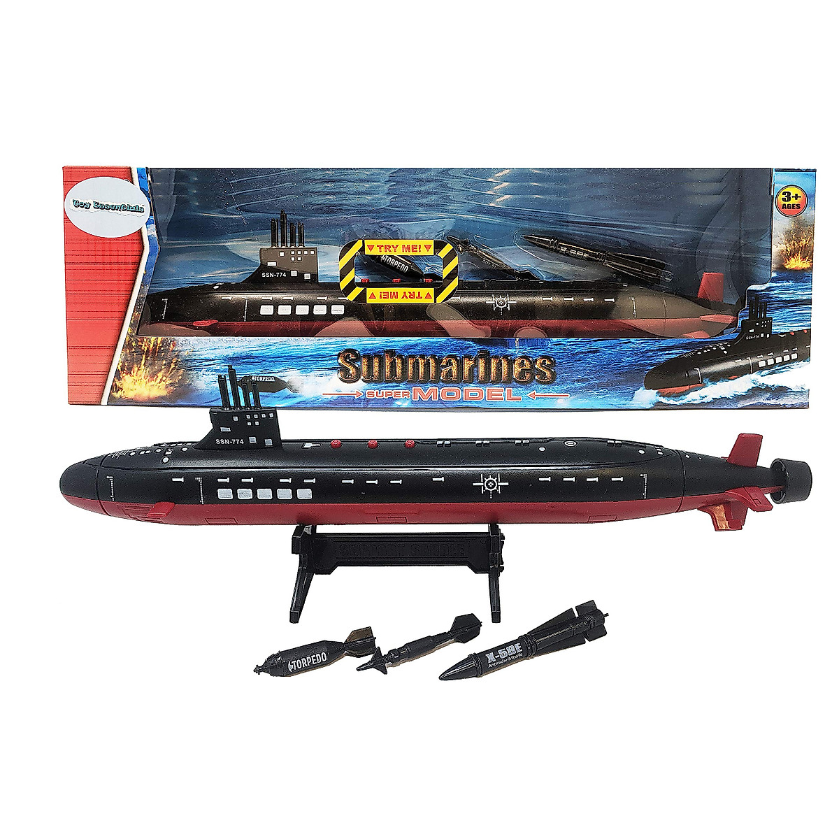 16.5 Inch Toy Navy Black Submarine with Sound Effects and Torpedo (2 Pack)