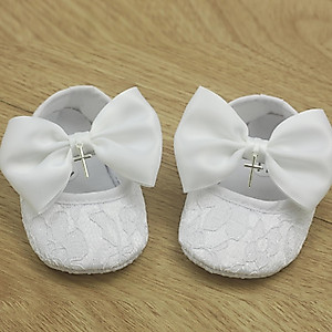 Nihao Baby Girl Baptism Shoes for Baby Girl Newborn A-2-white Shoes Lace Mary-Jane-Flats 0-3 Months