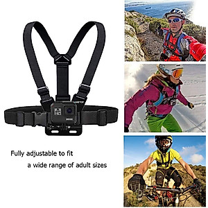 Adjustable Chest Mount Harness Chest Strap Belt for GoPro Hero10, Hero 9, Hero 8, Hero 7 Black, 7 Silver, 7 White, Hero 6, 5, 4, Session, 3+, 3, 2, 1, Hero (2018), 360 Degree Rotate Adapter Holder