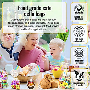 MORIDA 200pcs 5X7 inch Cellophane Bags Cellophane Treat Bags Clear Gift Bags Cake Pop Bags Candy Bags Cello Bags for Party Favors Goodie Favor Bakery Cookie with 5" Twist Ties