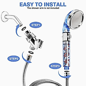 Shower Head with Handheld, HBESTIE Filtered Shower Heads High Pressure with Hose and Holder, Shower Spray Filter Set for Hard Water, Jet Filter Showerhead, Purifying Filtration Mineral Stone Beads
