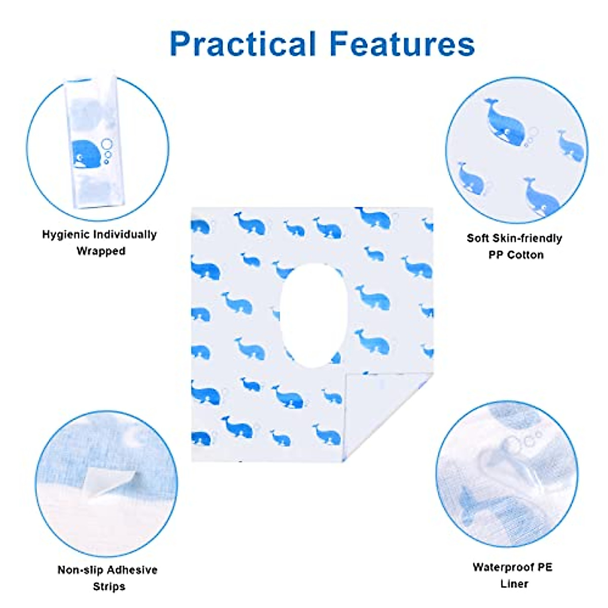 20 Pack Toilet Seat Covers Disposable, Extra Large Disposable Toilet Seat Covers for Adults, Individually Wrapped Potty Training Liners with Non-Slip Adhesives for Kids in Home, Restrooms&Travel -Blue