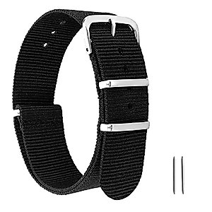 cobee Nylon Watch Straps, Durable Straps for Men/Women Replacement Military 4 Rings Watch Bands Adjustable Wrist Straps with Silver Metal Buckle 18mm/20mm/22mm Lug Width (18mm, Black)