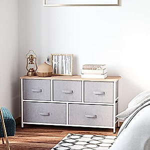 HOMCOM 40" L 5 Drawer Horizontal Storage Cube Dresser Unit Bedroom Organizer Livingroom Shelf Tower with Fabric Bins
