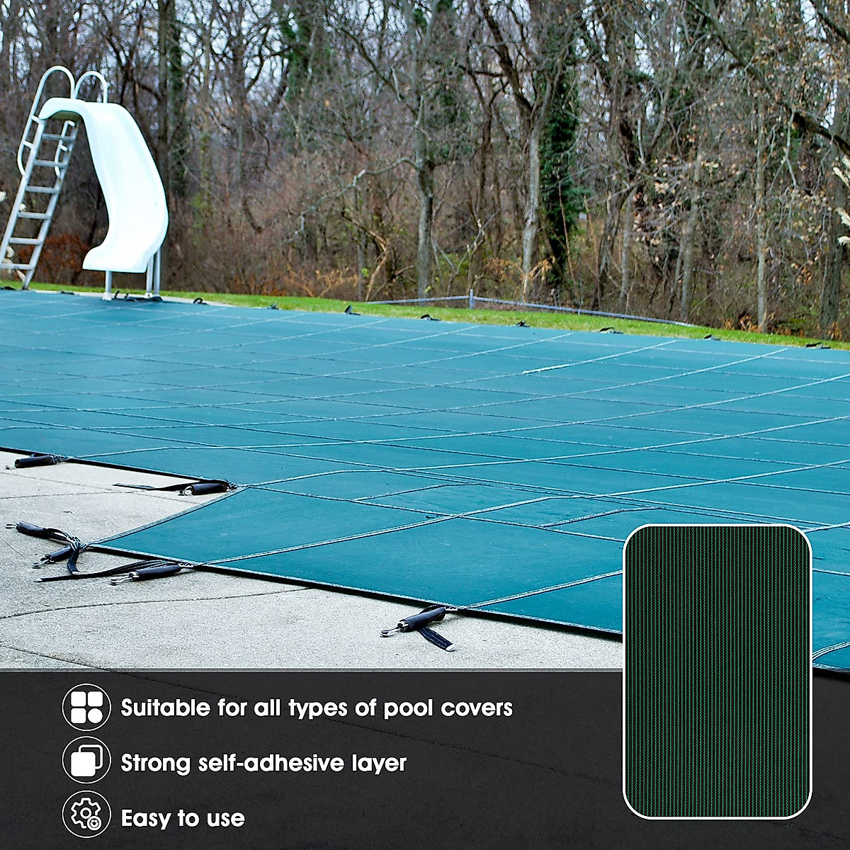 4 Pieces Pool Safety Cover Patch Kit Swimming Pool Safety Cover Repair Mesh with Self Adhesive Green Mesh Patch Kit for Pool Cover (12 x 8 Inch)