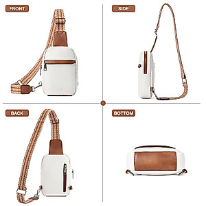 CLUCI Small Sling Bag for Women Crossbody Purse, Leather Fanny Packs with Guitar Strap, Cross Body Bag Women Off White with Brown