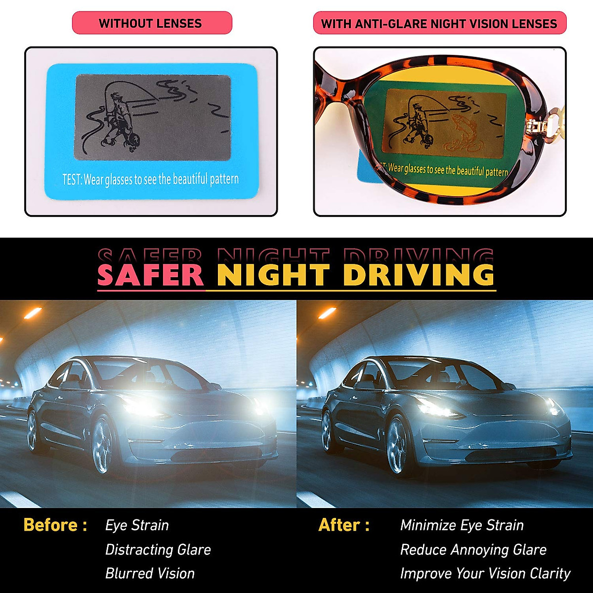 CGID Night Vision Driving Glasses Women Anti Glare Headlight Glasses Polarized UV400