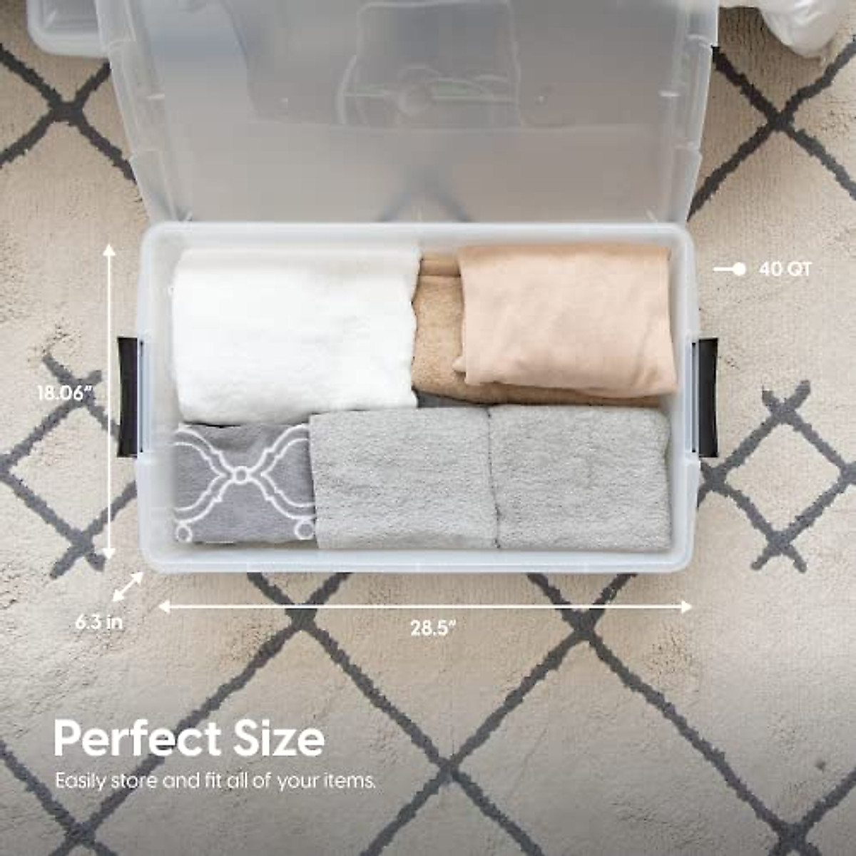 IRIS USA 3 Pack 40qt Under Bed Storage Bins with Lids and Durable Buckles, Clear