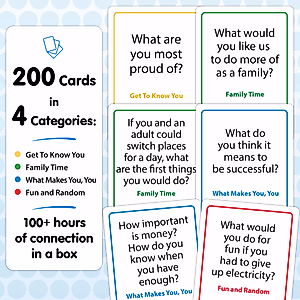 200 Family Conversation Cards - Put Down The Phones & Connect with Family - Get to Know Each Other Better with Meaningful Talk - Let Kids Express Themselves, Great for Dinner Table & Road Trips