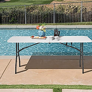 FDW Folding Tables, Plastic 6ft Folding Table,Half Portable Foldable Table for Parties, Backyard Events,White