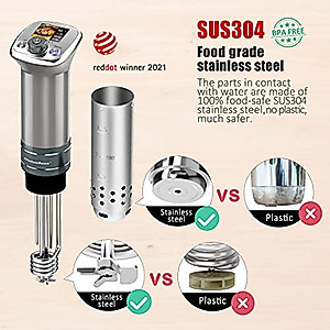 Sous Vide Cooker Ultra-Quiet: Color LCD Recipes IPX7 Waterproof circulator cooker Brushless DC motor 1100 Watts Immersion Circulator Include Sous Vide Cookbook by KitchenBoss (G320 Silver)