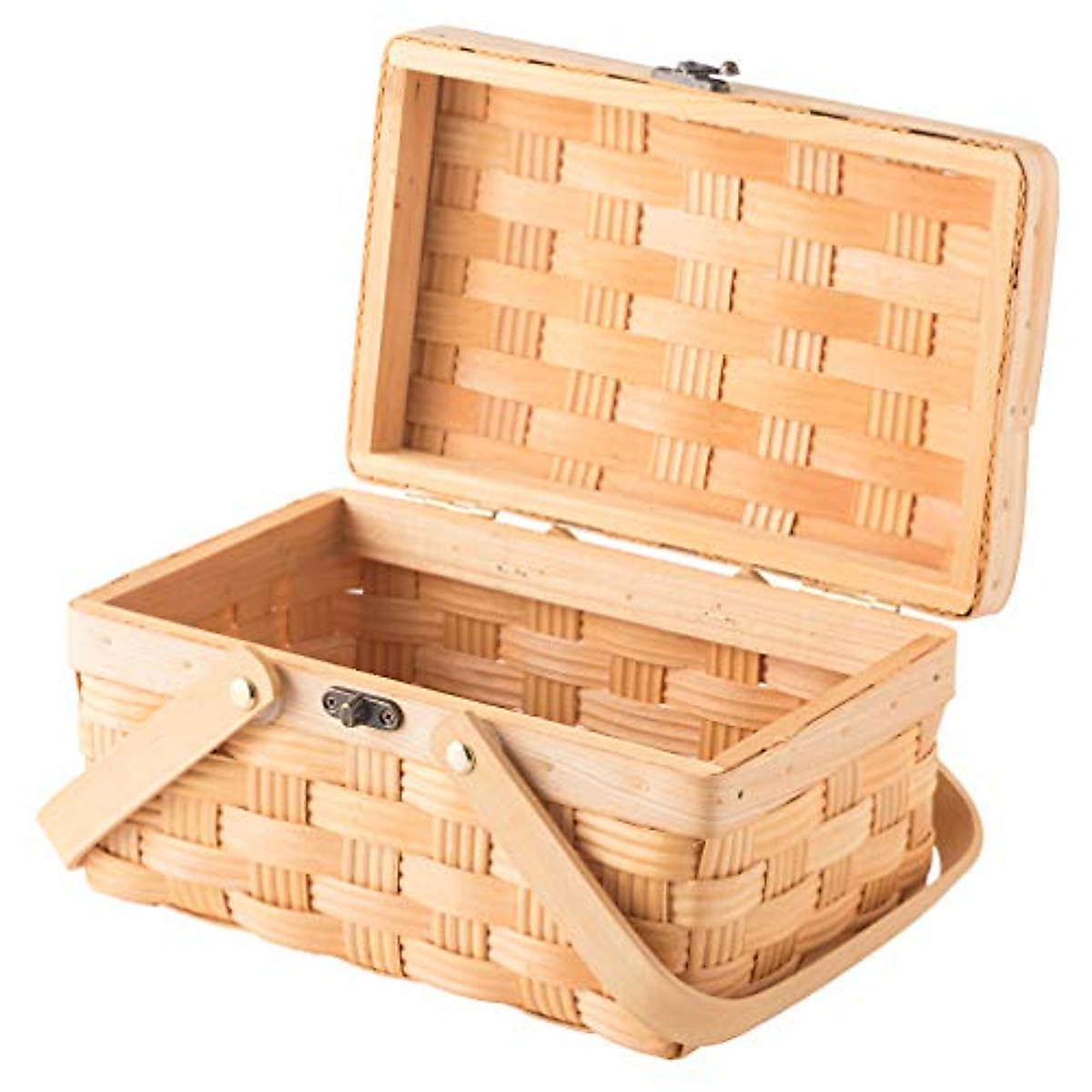 Vintiquewise Small Woodchip Picnic Basket with Cover and Folding Handles