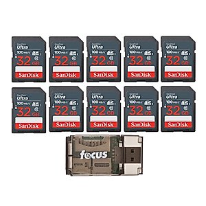 SanDisk 32GB Ultra SDHC UHS-I Memory Card (10-Pack) Bundle with High Speed USB Card Reader (11 Items)