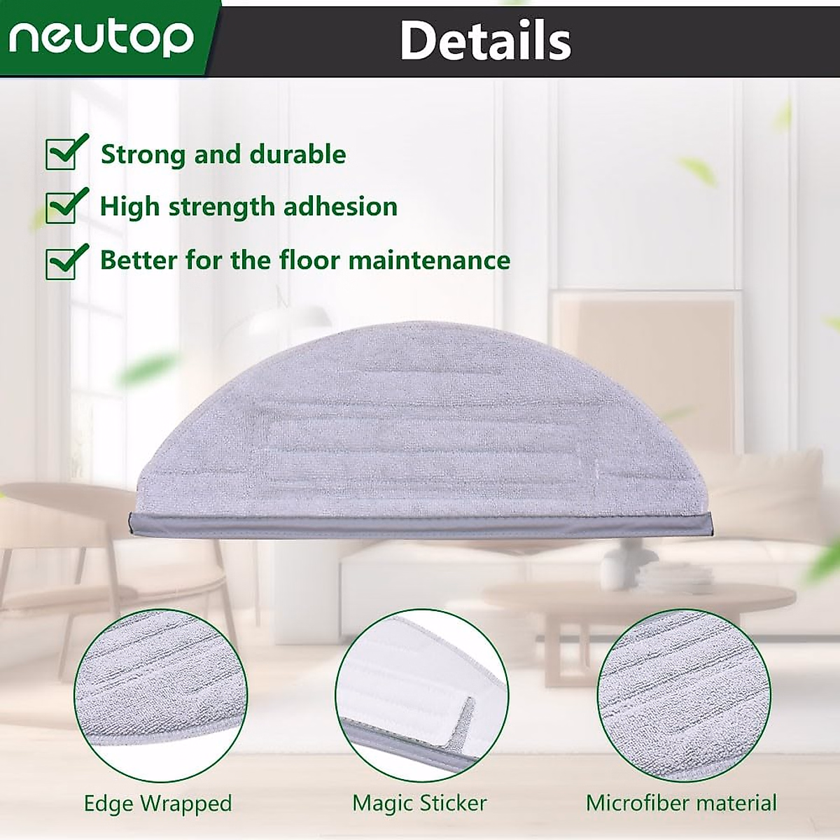 neutop Mop Cloths Pads, Compatible with Roborock S8, S8+, S7, S7+, S7 MaxV Plus/MaxV Ultra/Pro Ultra, Robot Vacuum Cleaners, Washable Spare Parts Accessories, 6-Pack.