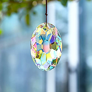 AB Coating Hanging Window Crystal Prism Suncatcher Rainbow Maker Glass Hanging Pendant Ornaments for Home Garden Decoration (89mm,3.5inch)