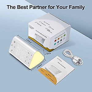 Greengines White Noise Machine with 35 High Fidelity Soothing Sounds, Sleep Sound Machine with 7 Colors Night Lights for Sleeping, Built-in Alarm Clock,Temperature and Humidity for Baby, Adults