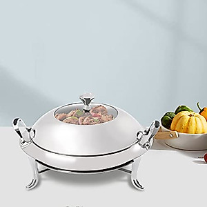 Chafing Dish Stainless Steel Round Durable Buffet Warmer Tray Durable Frame with Lid and 3L/3.17Qt Chafing Fuel Holder for Kitchen Party Dining Buffet-Without Water Pan