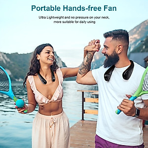 IREENUO Portable Neck Fan, Hands Free Wearable Bladeless Neckband Fan, 3 Speeds Surround Necklace USB Rechargeable Fan, Cooling Hanging Fan for Traveling Sports Office (Black)