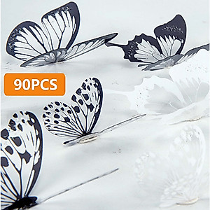 90PCS, 3D Butterfly Wall Decor,Decorative Butterflies for Decals,Black Decor Party Birthday Wedding Decoration Stickers for DIY Bedroom Living Room
