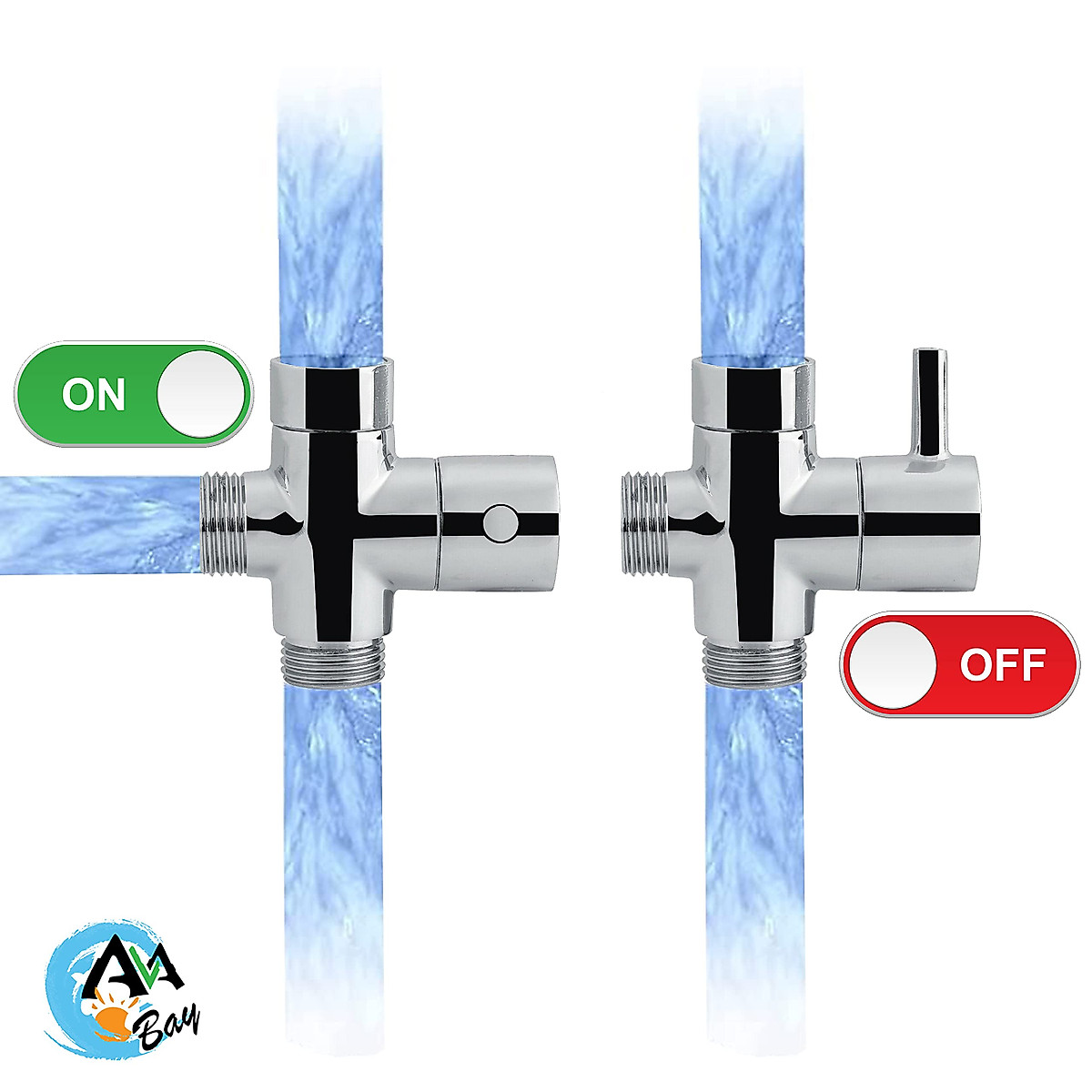 AVAbay All Brass T-Valve with Shut-Off Adapter, 3-Way Tee Connector with Chrome Finish, 3-Way T-Adapter with Shut Off Valve, T Adapter for Handheld Toilet Bidet Spray, 7/8"×7/8"×G1/2