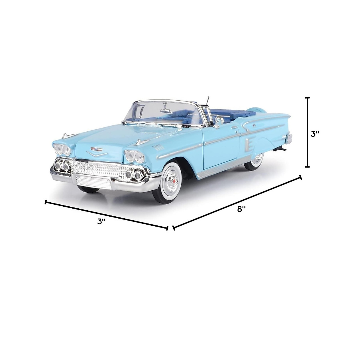 1958 Chevrolet Impala Convertible, Blue - Motormax Premium American 73267 - 1/24 Scale Diecast Model Car