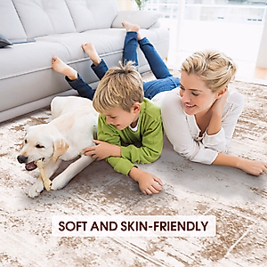 Area Rug Living Room Rugs: 8x10 Indoor Soft Fluffy Rug Abstract Carpet for Bedroom Kitchen Dining Room Floor Washable Plush Throw Large Accent Rug Home Office Nursery Decor - Beige