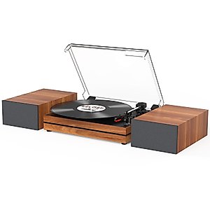Vintage Record Player for Vinyl with External Speakers Belt-Drive Turntable with Dual Stereo Speakers 3 Speed Wireless AUX Headphone Input Auto Stop