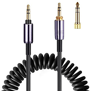 FAAEAL WH-1000XM3 Coiled Audio Cable Compatible with Sony WH-1000XM4 WH-1000XM5 MDR-XB950B1 Headsets,Audio-Technica ATH-M50xBT2 Headphones,3.5mm(1/8”) Extension Cord with 6.35mm(1/4”) Adapter/14ft