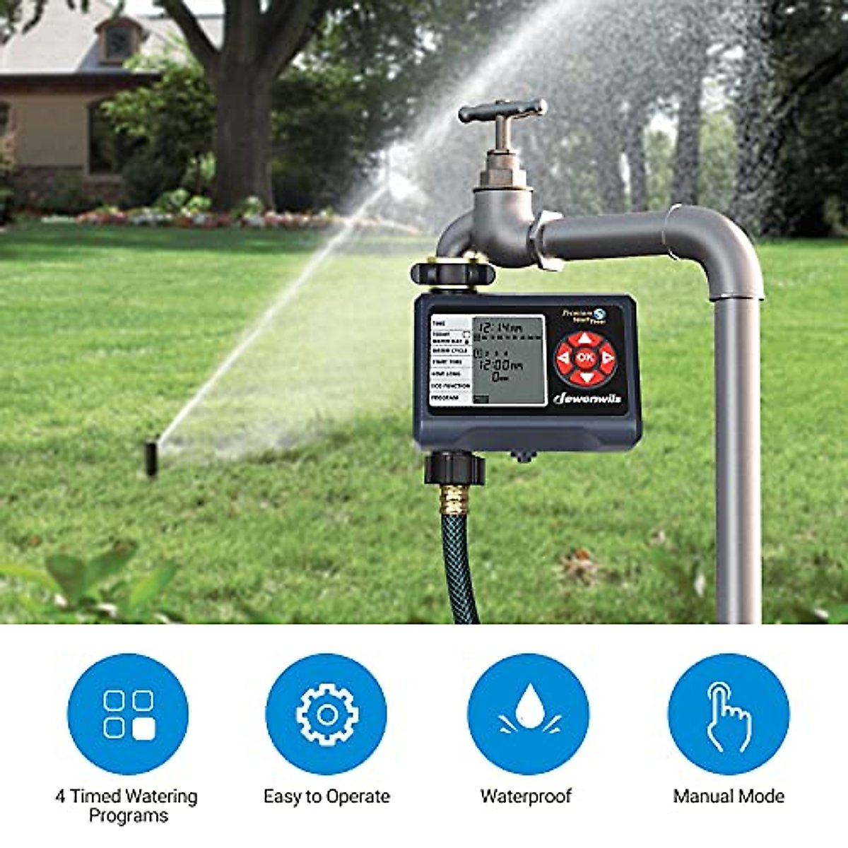 DEWENWILS Sprinkler Timer, Water Timer for Garden Hose, Programmable Hose Timer Automatic Faucet Watering Irrigation Timer for Yard Lawn, Manual Rain Delay Mode, Low Battery Warning