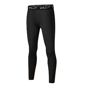 Willit Boys' Leggings Quick Dry Youth Compression Pants Basketball Sports Tights Kids Base Layer Black XS