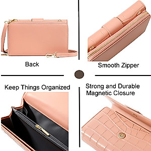 VINMEN Crossbody Phone Bag, Wrist Wallet Handbags, Leather Clutch Bag Evening Bag for Women and Girls (Pink)