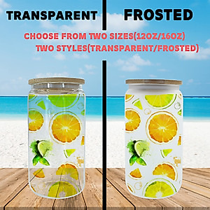 4 Pack 16OZ Sublimation Double Wall Glass Blanks With Bamboo Lid, Transparent Pre Drilled Beer Can Glass for Snow Globe Glitter, Borosilicate Glasses With Plastic Straw for Iced Coffee, Juice, Soda