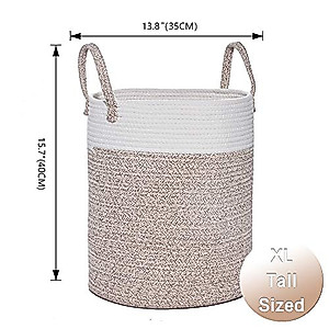 Woven Cotton Rope Basket, Tall Laundry Blanket Storage Basket with Built-in Sturdy Handles, Baby Nursery Bin for Home Decor and Organizing