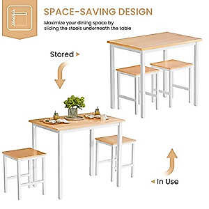MIERES Small Dining Table Set for 2, Modern Bistro Table and Chairs Set of 2, Small Bar Table and Stools, Kitchen Furniture Counter Height, Compact & Durable, Easy Assembly, White Beige, Stools
