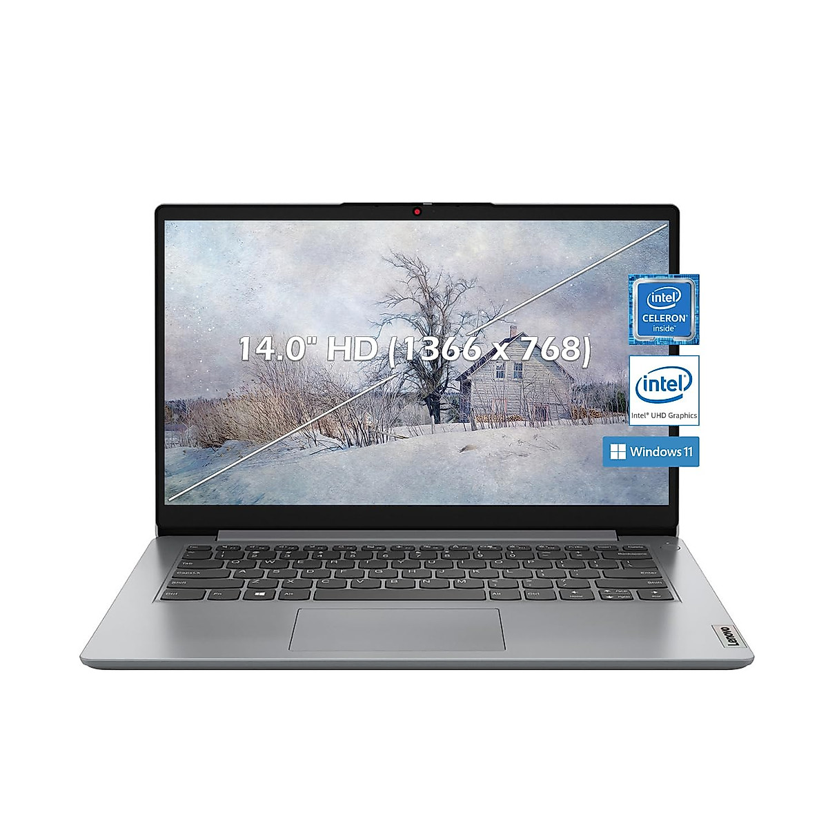 Lenovo IdeaPad 1 14 Laptop, 14.0" HD(1366 x 768) Screen, Intel Celeron N4020, 4GB RAM, 256GB Storage(128GB eMMC+128GB Card), Intel UHD Graphics 600, Win 11, Cloud Grey, W/GaLiMu