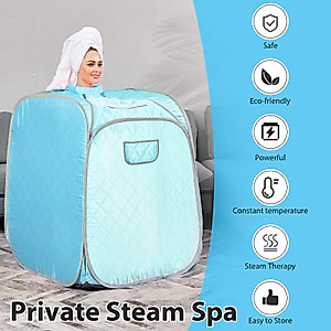 Himimi New Upgrade 2.5L Foldable Steam Sauna Portable Indoor Home Spa Relaxation at Home, 60 Minute Timer with Chair Remote (Square, Green)