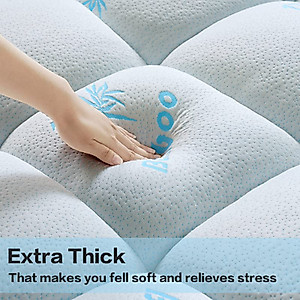 KELTARO Extra Thick Bamboo Mattress Topper King Size Bed,Cooling Mattress Pad Cover Plush Soft Noiseless Down Alternative Fill,with 8-21" Deep Pocket