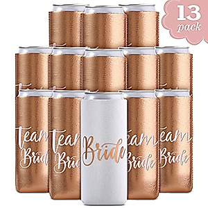 Bachelorette Slim Can Cooler Sleeves for Bridal Party 13 Pcs Bride Can Cooler Skinny Can Sleeves for Bachelorette Party Favor Bridal Shower Wedding Party Favors