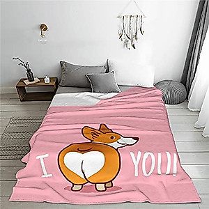 Flannel Blanket Pink Cute Corgi I Love You Lightweight Cozy Bed Blanket Soft Throw Blanket fits Couch Sofa Suitable for All Season 60x80 for Women Men