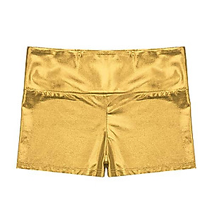 QinCiao Kids Teens Girls Shiny Metallic Ballet Active Dance Shorts Gymnastics Fitness Shorts Bottoms Hot Pants Gold 6