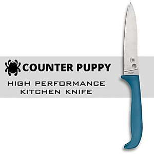 Spyderco Counter Puppy 6.9" Kitchen Knife with 3.46" Corrosion-Resistant 7Cr17 Stainless Steel Blade and Injection-Molded Blue Plastic Handle - Plainedge - K20PBL