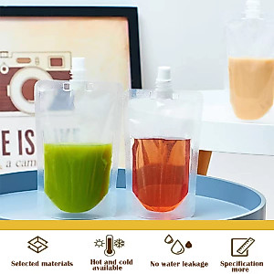 DOERDO 100 Pcs Drink Pouches Bags Juice Bags Flasks Clear Stand up Drink Container for Coffee Water Beer Juice Milk, 200ml/6.8oz