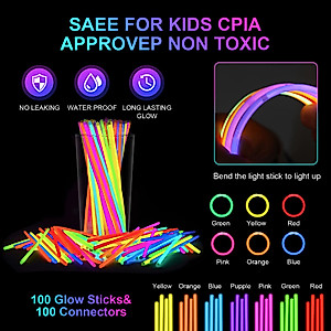 SHQDD 260PCS Glow in the Dark Party Supplies, Glow Sticks Glasses Favors, 20PCS Foam Glow Sticks, 20PCS LED Glasses, 20PCS Bunny Ear Headband and 200PCS Glow Sticks for Neon Party for Kids or Adults