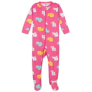 Gerber Baby Girls' 4-Pack Footed Pajamas, Unicorns Cats Pink, 12 Months