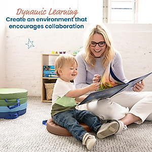 ECR4Kids SoftZone Floor Cushions with Handles, 2" Deluxe Foam, Round, Earthtone, (6-Pack)